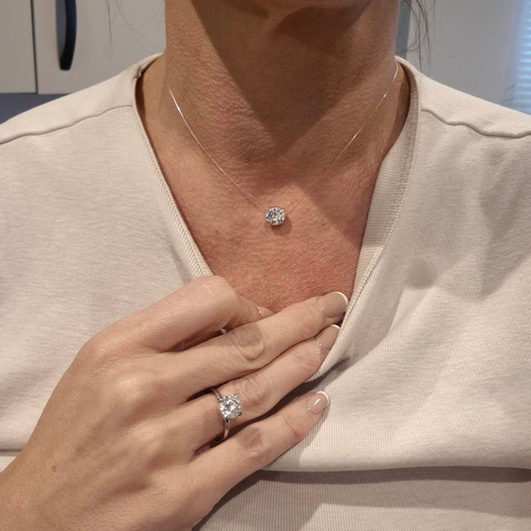 Invisible Necklace Small Solitaire Pendant 4 Prongs in 6mm Austrian ...