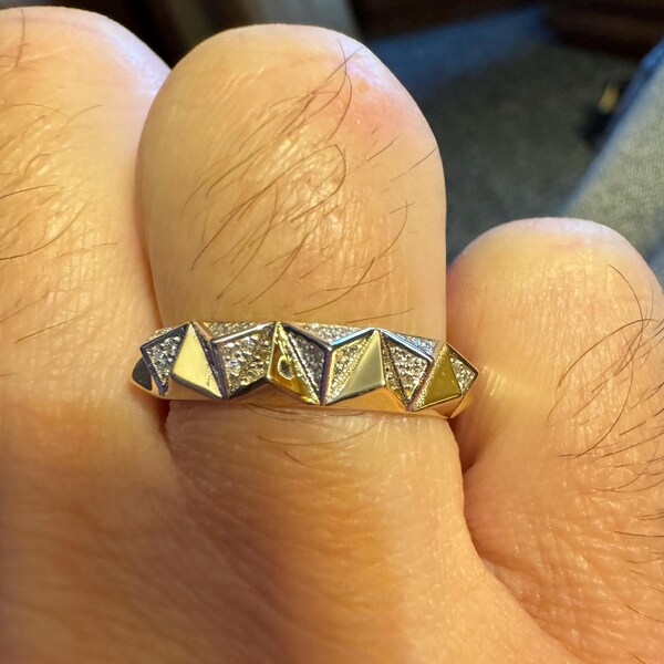 Solid 14K Gold and Diamond Triangular Spike Pyramid Ring/ White, Yellow ...