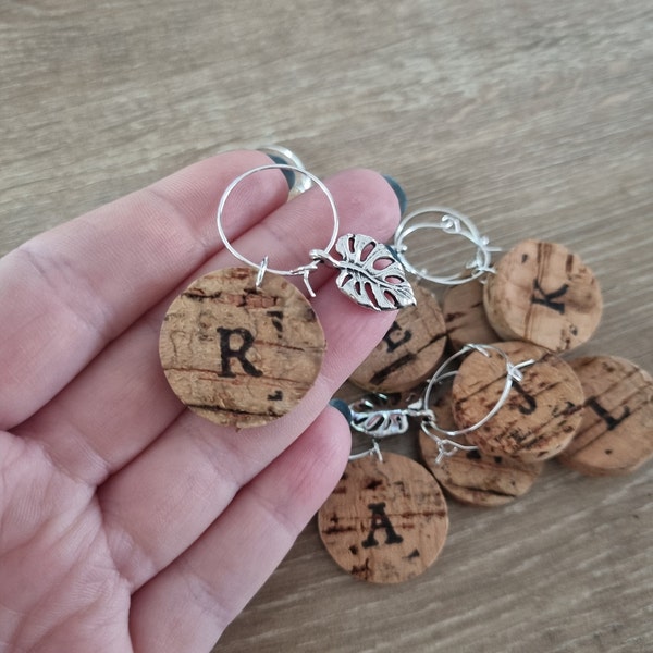 Grapes & Wine Bottle - Handmade Personalised Cork Wine Glass Charms - Wedding, Wedding Favour ...