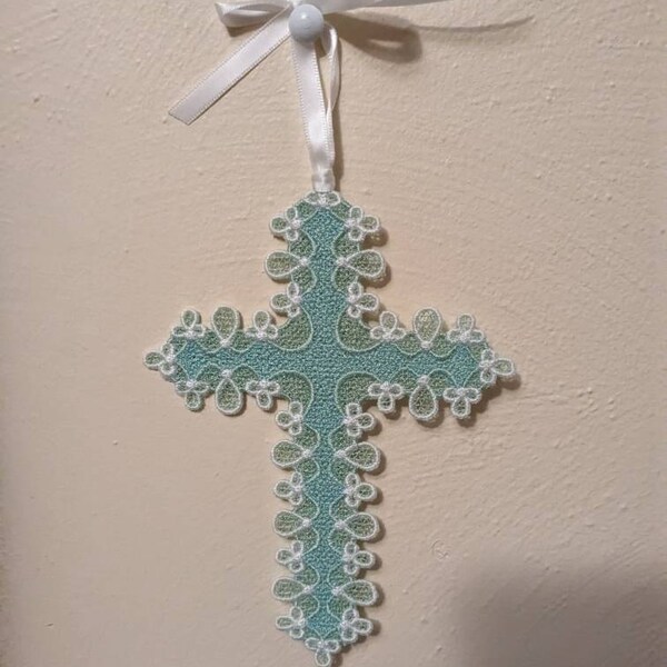 Tri-colored Cross Bookmark (free Standing Lace - A Finished Embroidery ...