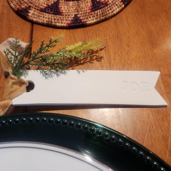 Personalized Clay Place Cards: Faux Greenery & Velvet Ribbon - Etsy