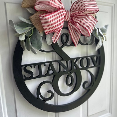 Last Name Door Sign Initial Door Wreath Personalized Front Door Family ...