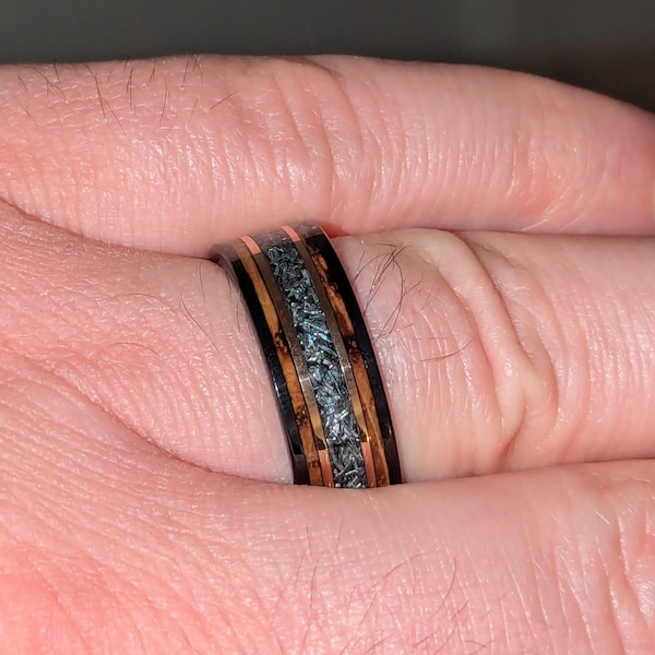 Burnt Whiskey Barrel Ring With Meteorite, Meteorite Wedding Ring ...