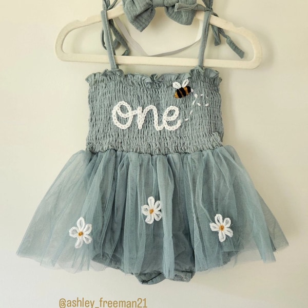 Custom Name Tutu, Hand Embroidered Baby Romper, Personalized Birthday ...