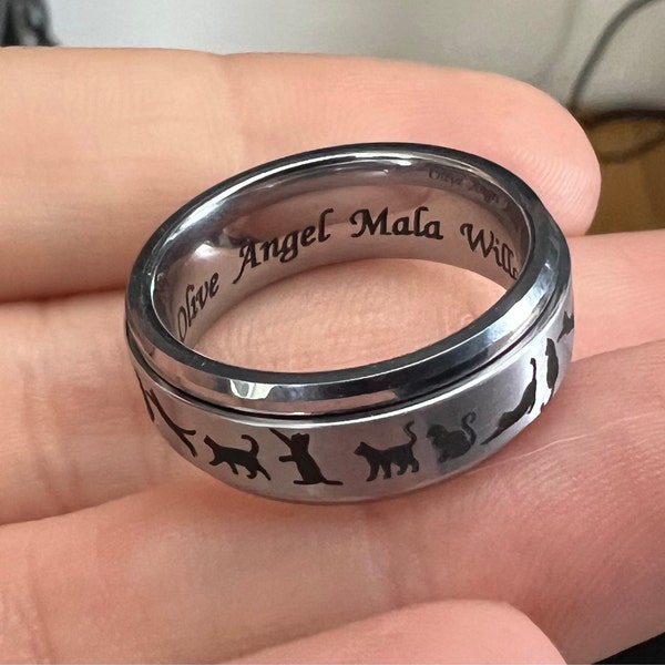 Engraved Cat Spinner Ring, Black Cat Ring, Black Cat Promise Ring ...