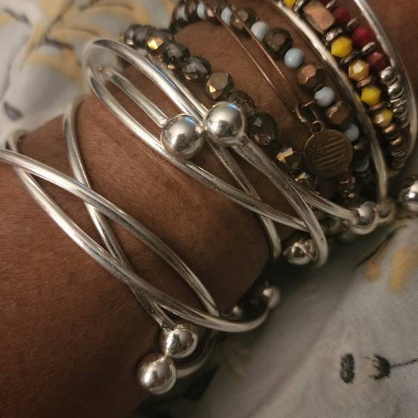 Thick West Indian Bangles, Set of 9 Bangles, 10mm Ball Silver Bangles ...