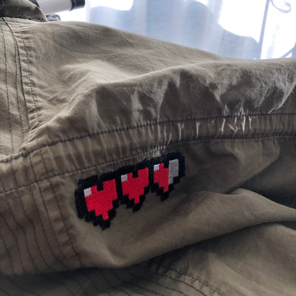 Pixel Hearts - Iron on Patch - Shiny Metallic Embroidered. 8 Bit. - Etsy