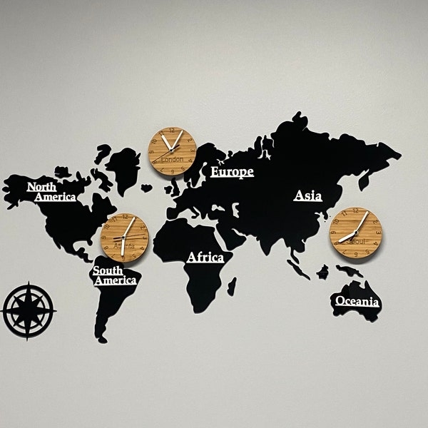 LARGE Wall Clock, Time Zones, World Clock, World Map, 100cm X 56cm / 39 ...