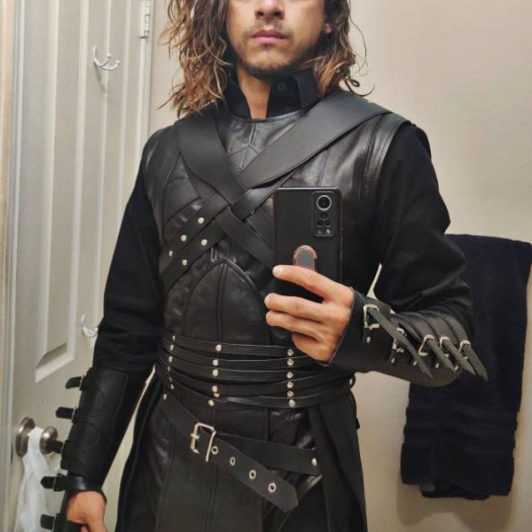Black Leather Medieval Armour Cloak - Hooded Viking Cloak Costume for ...