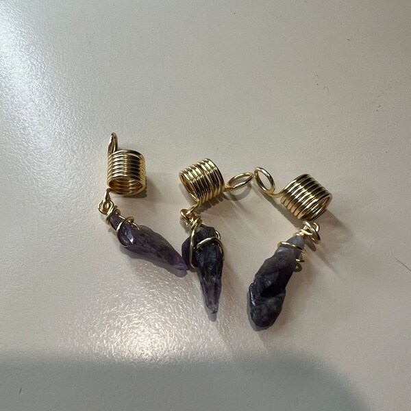 Raw Amethyst Crystal Loc Jewelry Set, Dreadlock Hair Accessories, Beads ...