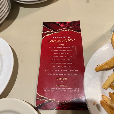 Red and Gold Menu Card, Red Menu, Red and Gold Agate Menu, Red Birthday ...