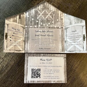 Modern Elegant White Barn Wedding Invitation With Folding Doors and ...