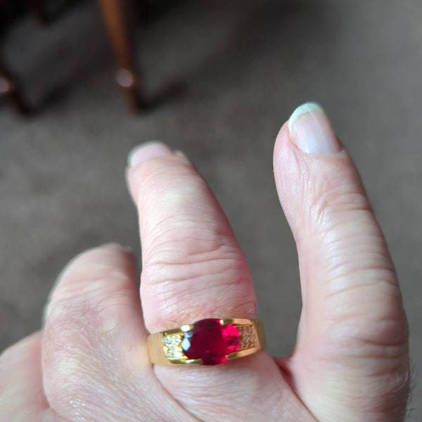 LAB RED RUBY Men's Silver Heavy Ring Ring 925 Sterling Silver Handmade ...