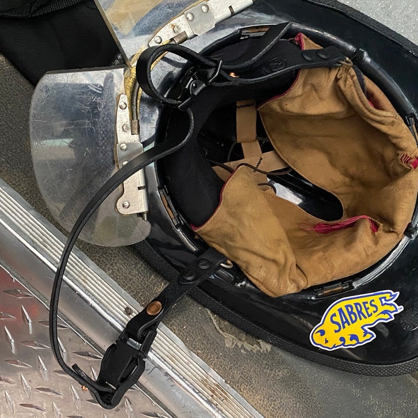Firefighters BLACK Leather Fire Helmet Chin Strap - Personalizable With ...