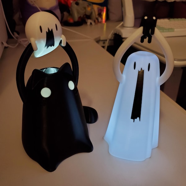 Chubby Cat Holding Ghost Lamp: Halloween LED Night Light - Etsy
