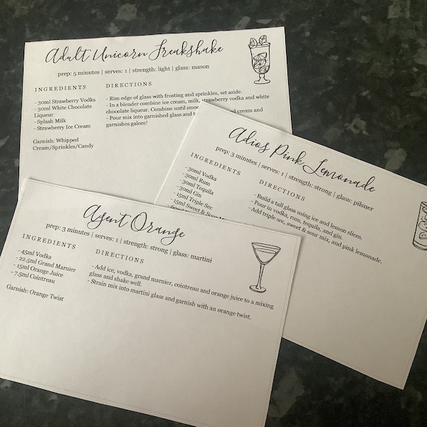 Editable Cocktail Recipe Card Template - Printable Bar Drink Recipe ...
