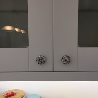 Grey & White Ceramic Knobs Kitchen Cabinet Drawer Knobs Hardware Knobs Handmade Knobs Cabinet ...