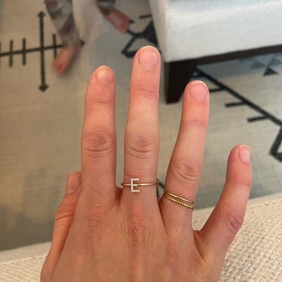 14k Gold Diamond Initial Ring / Diamond Initial Ring / Personalized ...