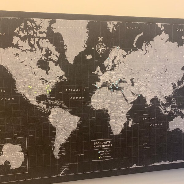 Push Pin World Map - Modern Personalized Cork Canvas Gift (modern Slate ...