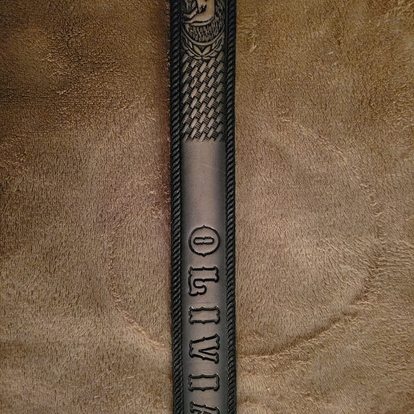 Personalized Leather Belt / Black Wolf / Basketweave / Free Name /free ...