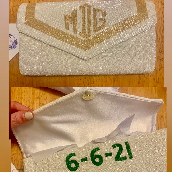 Envelope Custom Beaded Monogram Clutch - Etsy