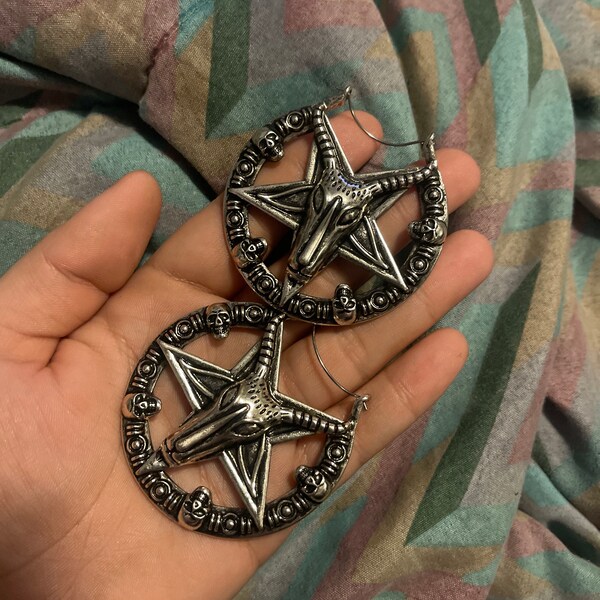 A Pair of Baphomet Evil Goat Plug Hoop Earring-steel - Etsy