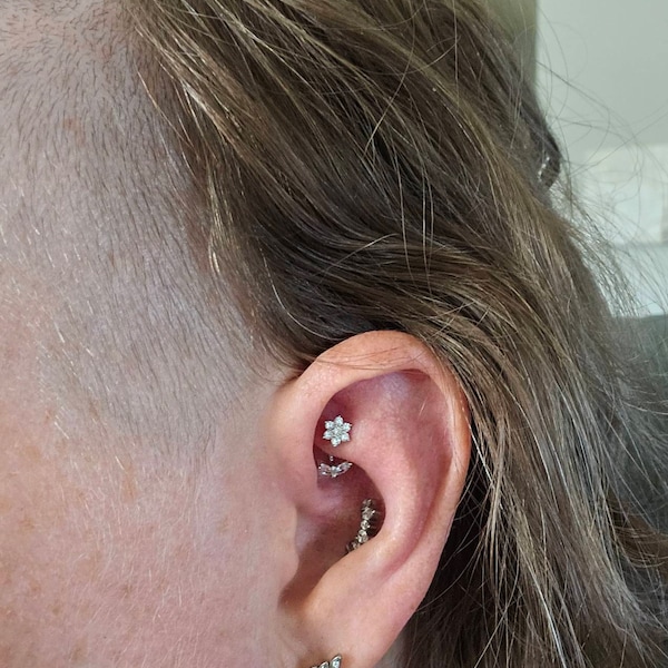 14K Solid Gold Vertical Helix Piercing/hidden Rook Dangle Earring ...