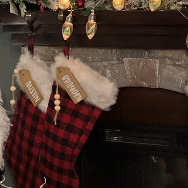 Beaded Wooden Name Tag, Christmas Stocking Tags, Beaded Birthday Name ...