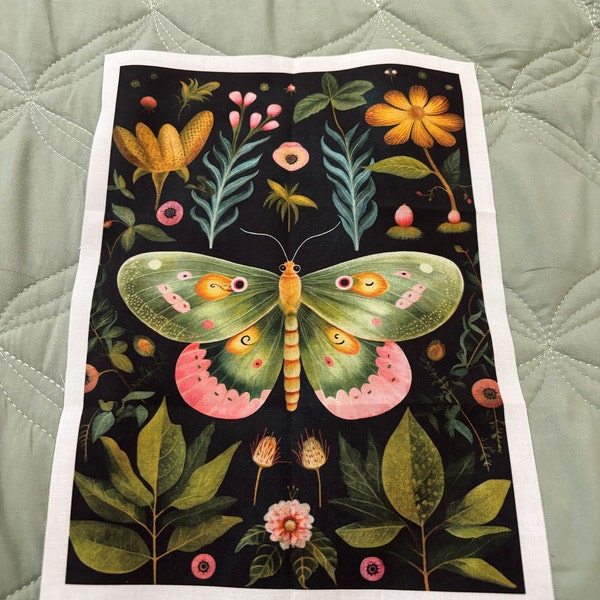Fabric Panel DI 207 Botanical Moths. for Sewing, Patchwork, Quilting ...