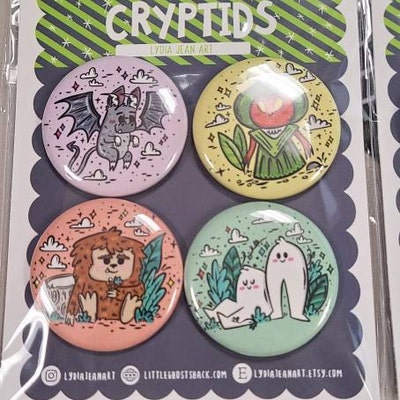 Creepy Cute Cryptids Magnet or Pin Set Cryptid Art Mothman Bigfoot ...