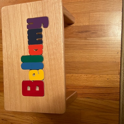 Solid Oak wood Name Personalized Puzzle Step Stool Pastel - Etsy