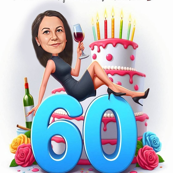 Personalized 60th Birthday Caricature From Photos, Happy Birthday ...
