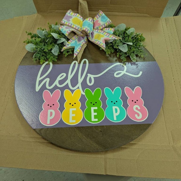 Happy Easter Front Door Decor | Easter Welcome Sign | Hello Peeps ...