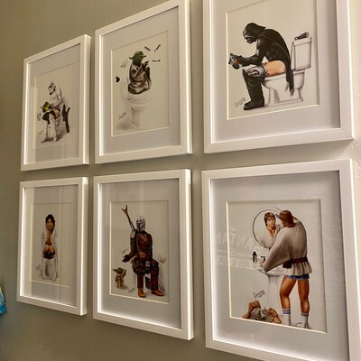 SET ALL 8 Star Wars Bathroom Prints Toilet Hair Luke Skywalker Yoda Han ...