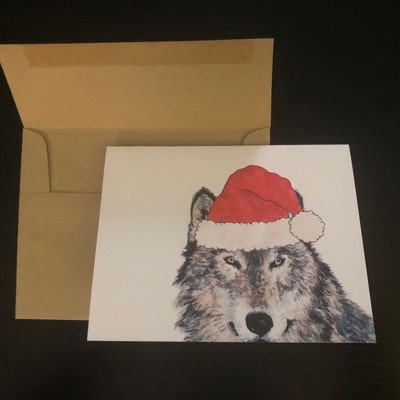 Christmas Card Wolf Cute Christmas Card Animal Christmas - Etsy