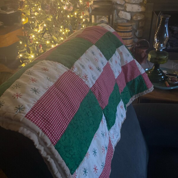 Made-to-order American Patchwork Flag Quilt, Patriotic Blanket, American Flag Decor, Red White ...