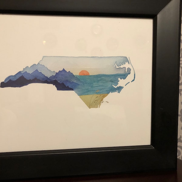 North Carolina Watercolor Art Print: NC Mountains & Beach Decor - Etsy