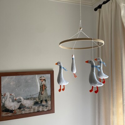 Duck Nursery Baby Mobile Goose Blue Ribbon Baby Mobile Boys Crib Mobile ...