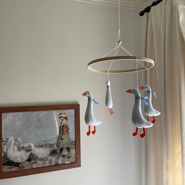 Duck Nursery - Baby Mobile Goose Blue Ribbon - Baby Mobile Boys - Crib ...