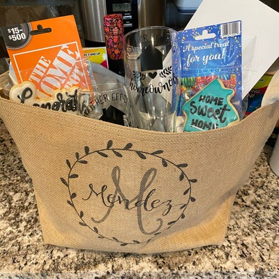 Monogram Burlap Storage Container, Burlap Bin, Reusable Gift Basket ...