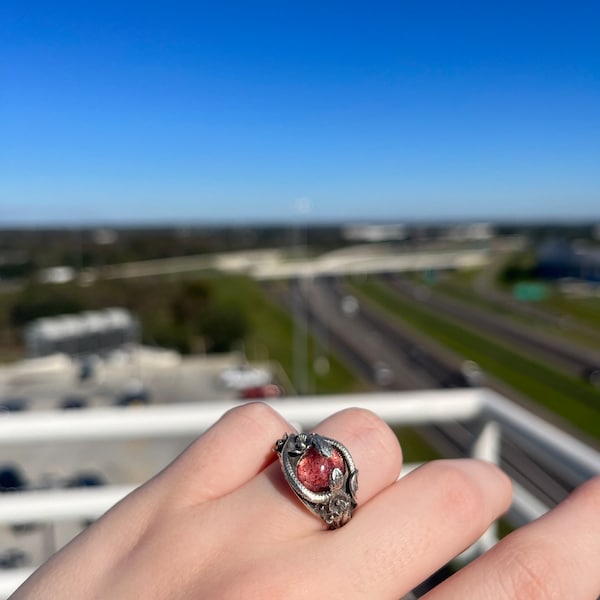 Strawberry Quartz Nature Inspired Snake Ring, Sterling Silver Snake ...