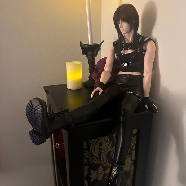 BJD HID ID75 SD17 Preorder Faux Leather Jacket/ PU Slim Pants/ Tank Top ...