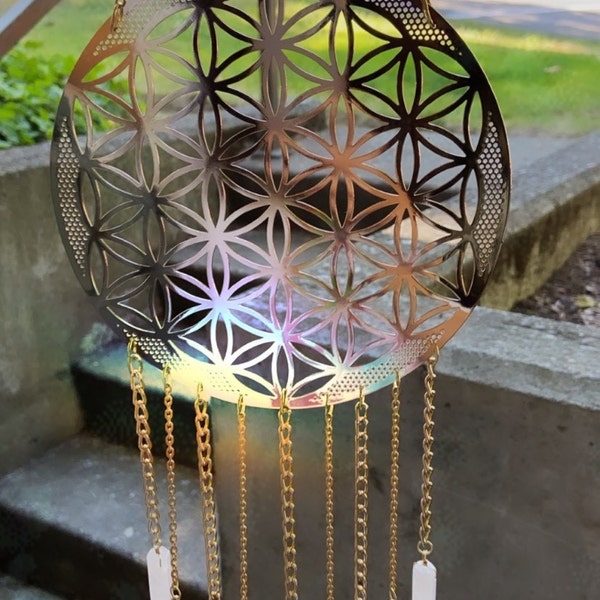 Snow Quartz Tube Torus Sacred Geometry Art, Crystal Mobile, Gold White ...