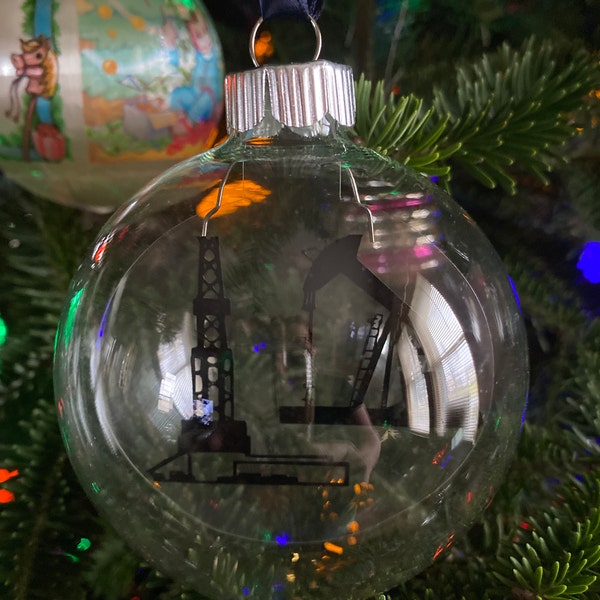 Oilfield Derrick Glass Christmas Ornament, Holiday Decor for Oil ...