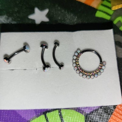 16G Implant Grade Titanium Internally Threaded Flat Tops Lab Fire Opal ...