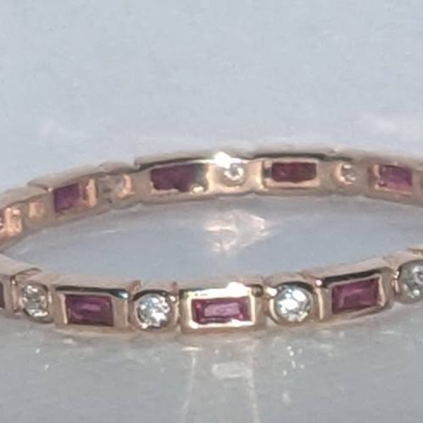 14k Gold Ruby Eternity Ring, Ruby Eternity Ring, Diamond Eternity Band, Solid Gold Wedding Ring ...