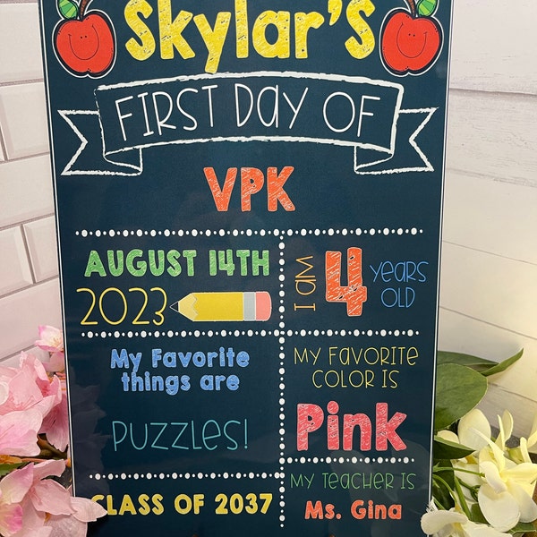 Editable Colorful First Day of School Chalkboard Sign, Reusable First ...