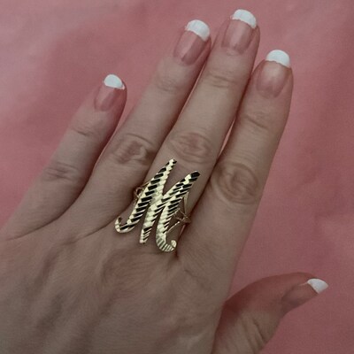 10k Solid Gold Cursive Initial Letter Monogram Ring large 28.8mm ...
