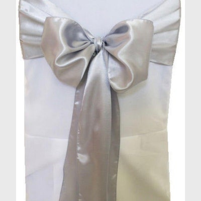 7x108 Silver Satin Sashes Chair Cover Bow Sash - Etsy UK