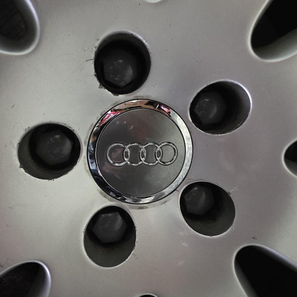 4PC Set Audi 69mm Chrome Black Gray Wheel Rim Center Hub Caps Emblem ...